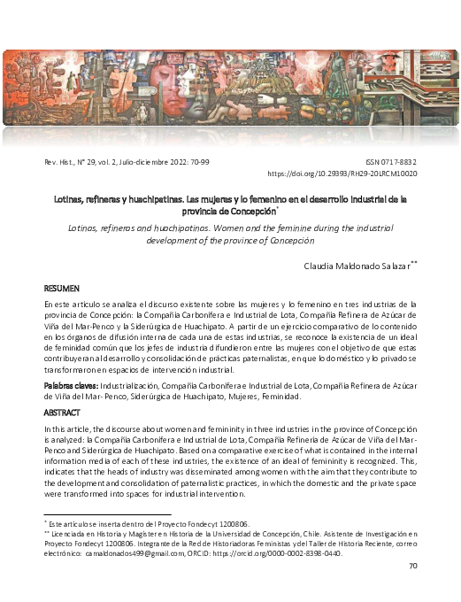 (PDF) Lotinas, refineras y huachipatinas. Las mujeres y lo femenino en el desarrollo industrial ...