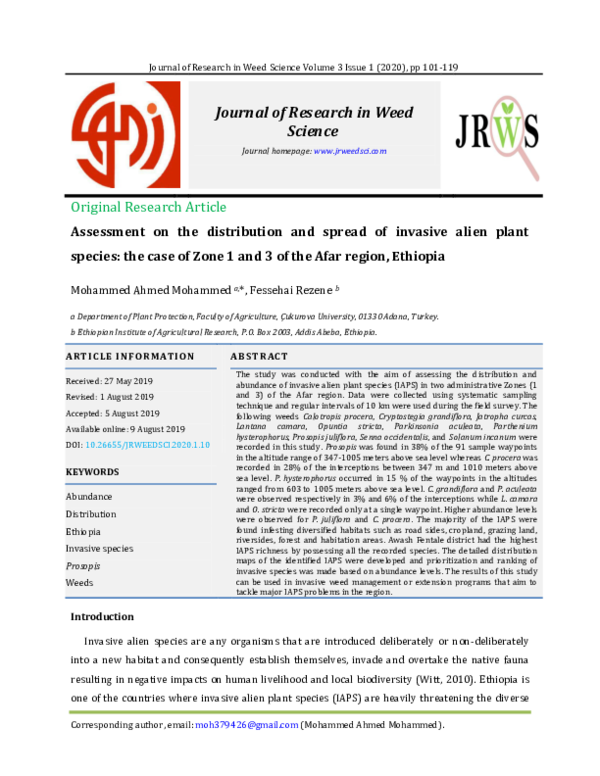 (PDF) Assessment on the distribution and spread of invasive alien plant species: the case of ...