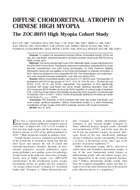 (PDF) Diffuse Chorioretinal Atrophy in Chinese High Myopia