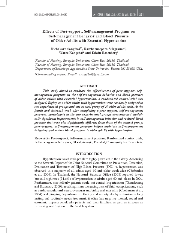 (PDF) Effects of Peer-support, Self-management Program on Self-management Behavior and Blood ...