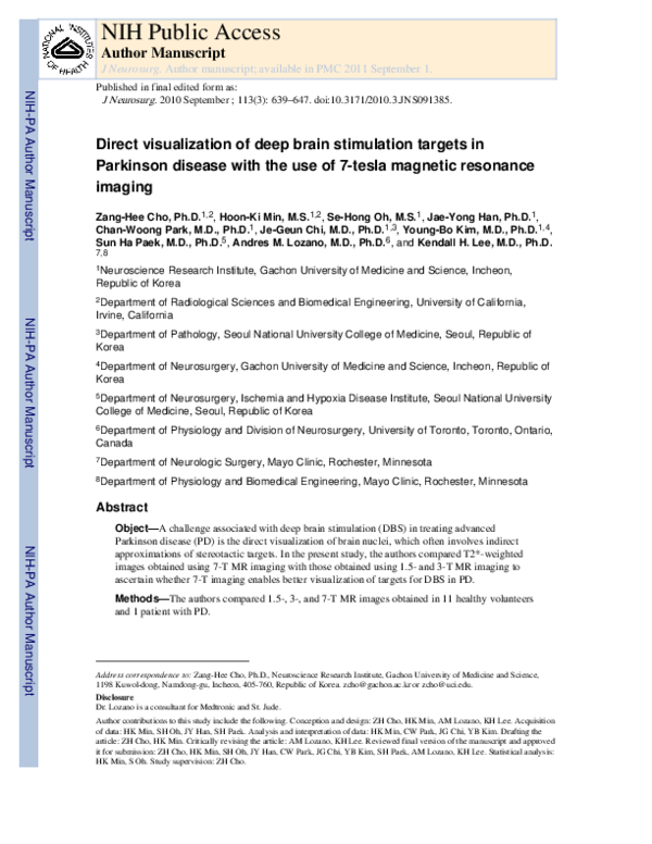 (PDF) Direct visualization of deep brain stimulation targets in ...