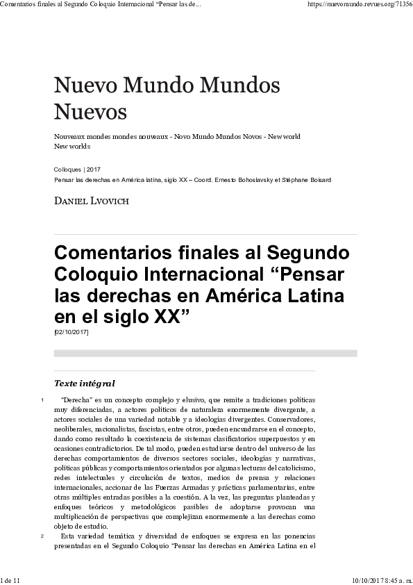 (PDF) Comentarios finales al Segundo Coloquio Internacional “Pensar las derechas en América ...