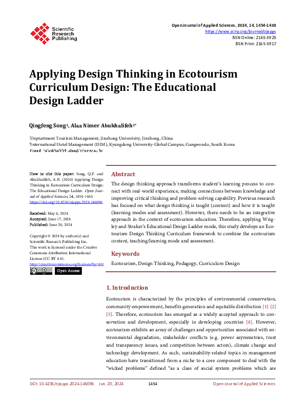 (PDF) Applying Design Thinking in Ecotourism Curriculum Design: The ...