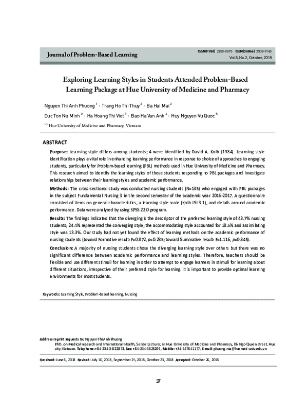 (PDF) Exploring Learning Styles in Students Attended Problem-Based Learning Package at Hue ...