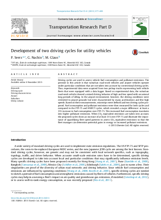 (PDF) Development of two driving cycles for utility vehicles ...