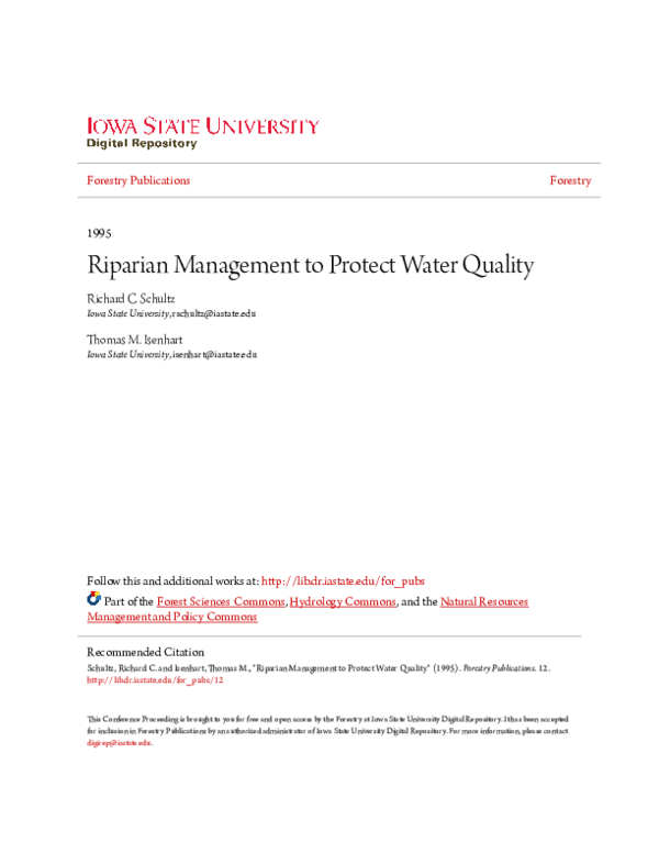 (PDF) Riparian Management to Protect Water Quality