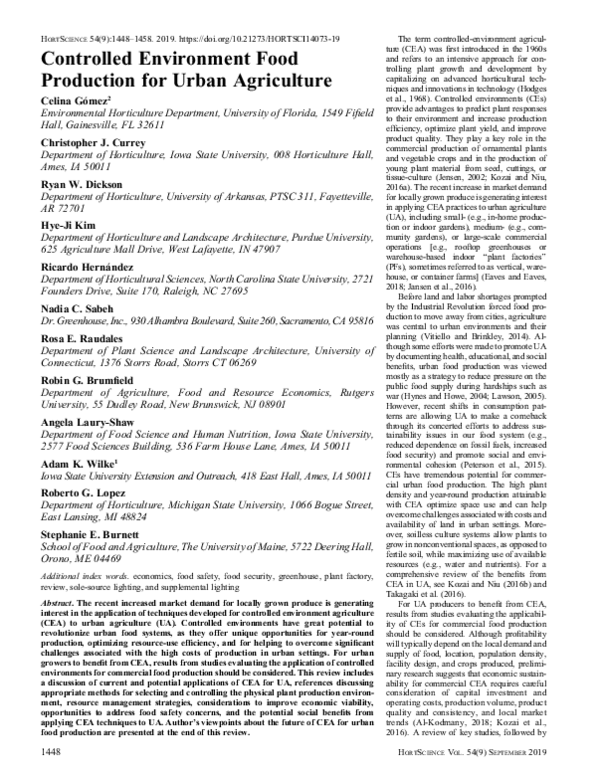 (PDF) Controlled Environment Food Production for Urban Agriculture