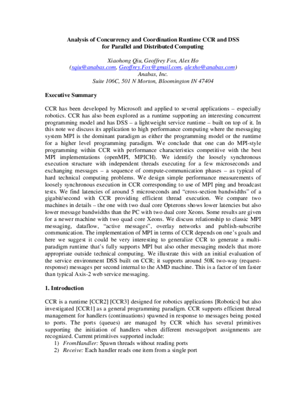 (PDF) Analysis of Concurrency and Coordination Runtime CCR and DSS