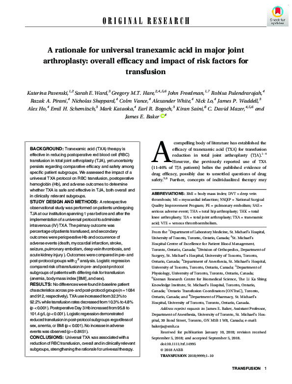 (PDF) A rationale for universal tranexamic acid in major joint ...