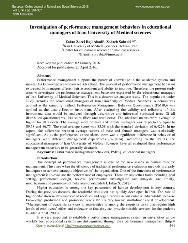 (PDF) Investigation of Performance Management Behaviors in Educational ...
