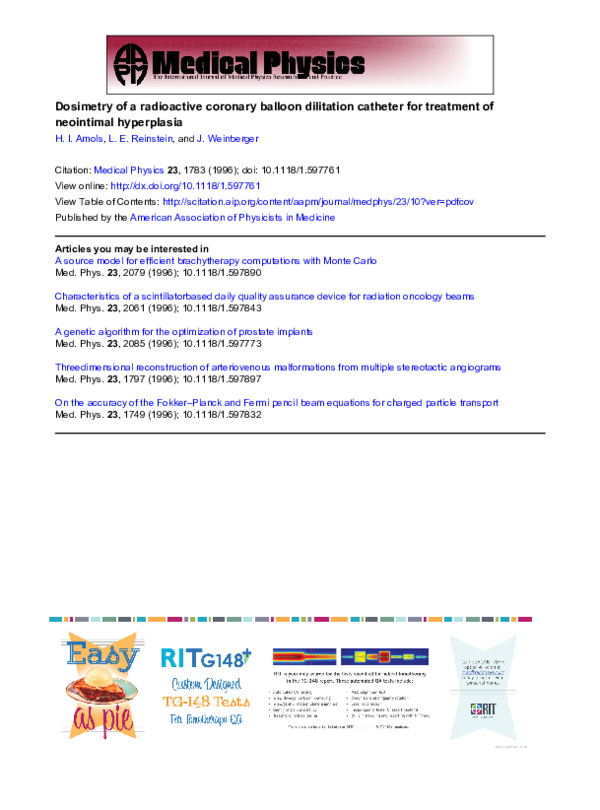 (PDF) Dosimetry of a radioactive coronary balloon dilitation catheter ...