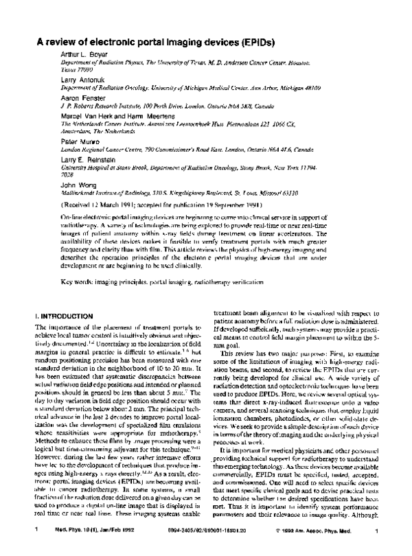 (PDF) A review of electronic portal imaging devices (EPIDs)