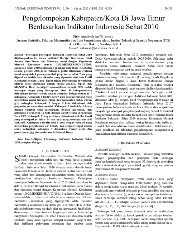 (PDF) Pengelompokan Kabupaten/Kota Di Jawa Timur Berdasarkan Indikator Indonesia Sehat 2010