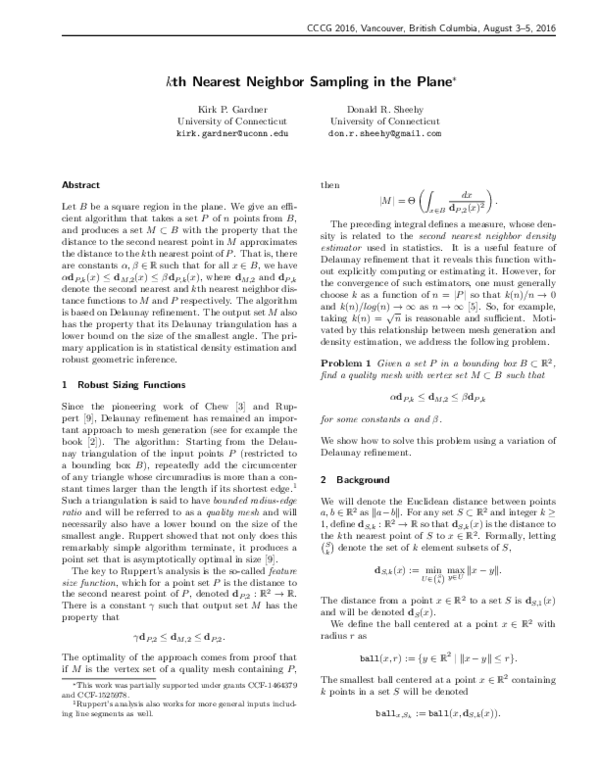 (PDF) th Nearest Neighbor Sampling in the Plane ∗