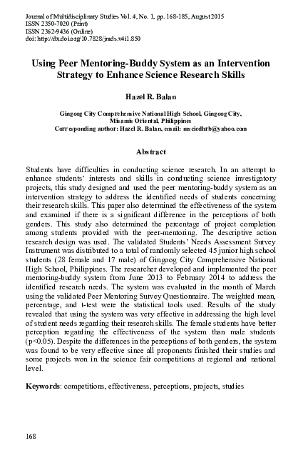 (PDF) Using Peer Mentoring-Buddy System as an Intervention Strategy to ...