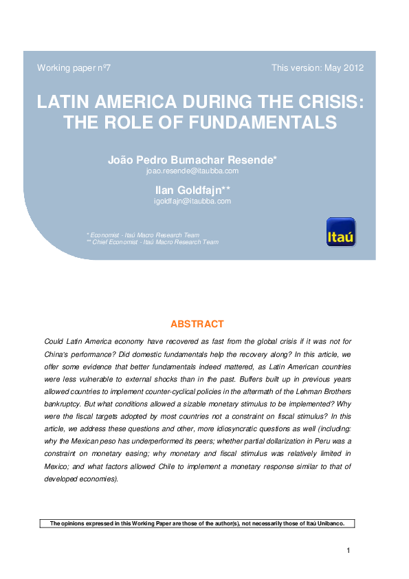 (PDF) Latin America During the Crisis: The Role of Fundamentals
