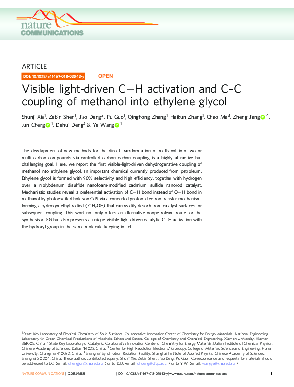 (PDF) Visible Light Conversion of Methanol to Ethylene Glycol