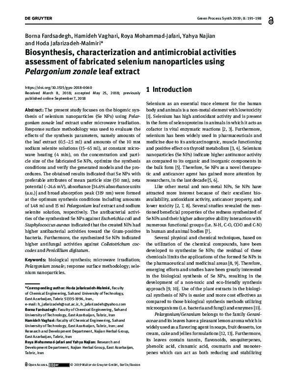 (PDF) Biosynthesis, characterization and antimicrobial activities assessment of fabricated ...