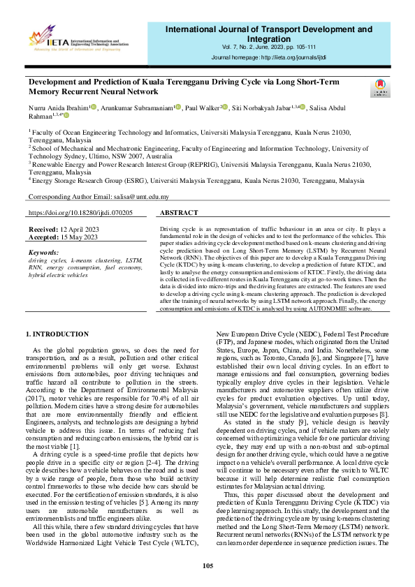 (PDF) Development and Prediction of Kuala Terengganu Driving Cycle via Long Short-Term Memory ...