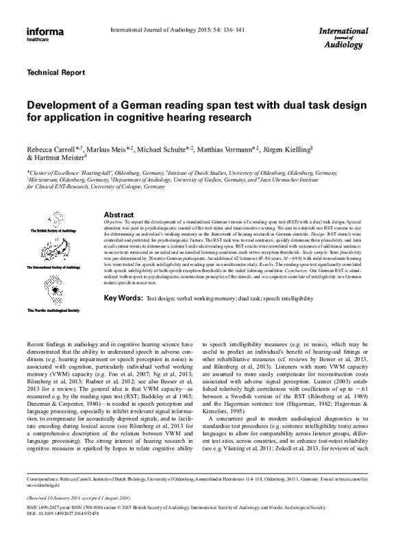 (PDF) Development of a German reading span test with dual task design ...