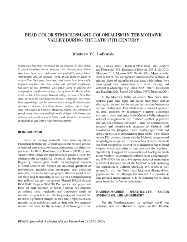 (PDF) BEAD COLOR SYMBOLISM AND COLONIALISM IN THE MOHAWK VALLEY DURING ...