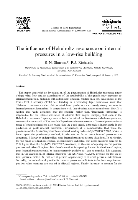 (PDF) The influence of Helmholtz resonance on internal pressures in a ...