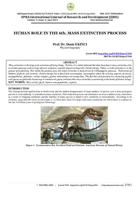 (PDF) HUMAN ROLE IN THE 6th. MASS EXTINCTION PROCESS