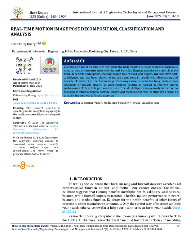 (PDF) REAL-TIME MOTION IMAGE POSE DECOMPOSITION, CLASSIFICATION AND ANALYSIS
