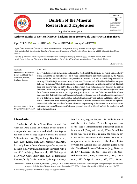 (PDF) Active tectonics of western Kosova: Insights from geomorphic 1 ...