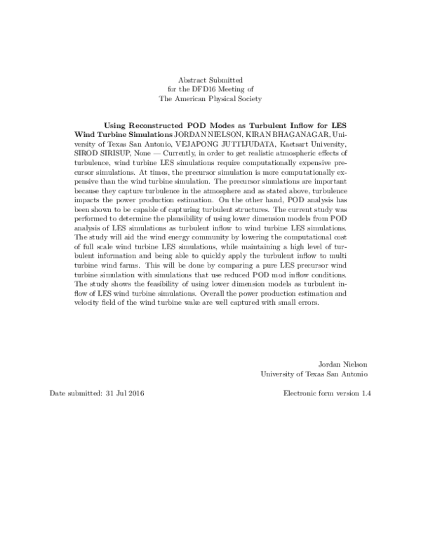 (PDF) Using Reconstructed POD Modes as Turbulent Inflow for LES Wind ...