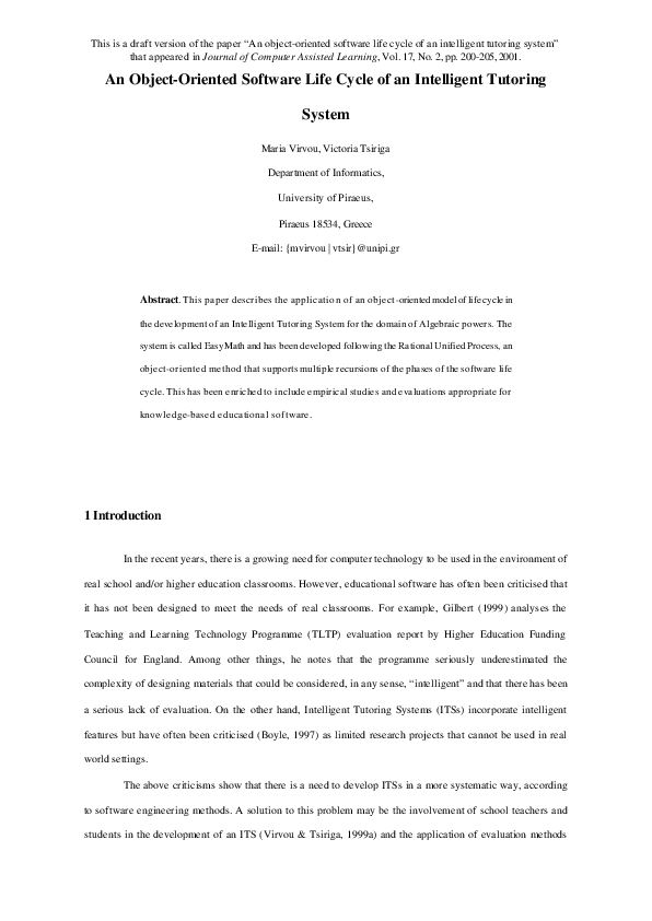(PDF) An object-oriented software life cycle of an intelligent tutoring system