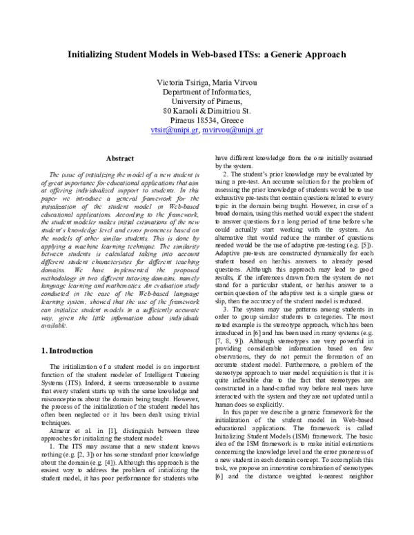 (PDF) Initializing student models in Web-based ITSs: a generic approach