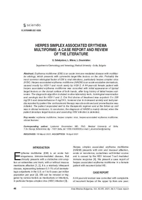 (PDF) Herpes Simplex Associated Erythema Multiforme: A Case Report and ...