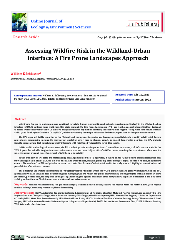 (PDF) Assessing Wildfire Risk in the Wildland-Urban Interface: A Fire ...