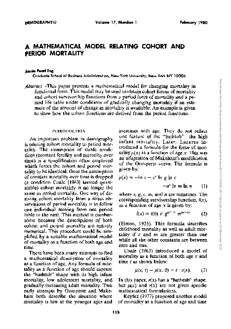 (PDF) A Mathematical Model Relating Cohort And Period Mortality