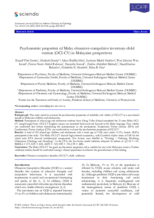 (PDF) Psychometric properties of Malay obsessive-compulsive inventory ...