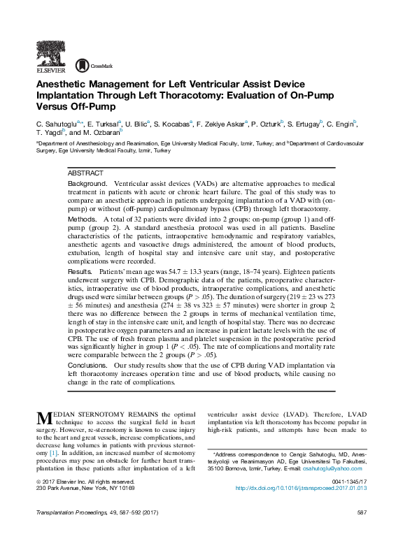 (PDF) Anesthetic Management for Left Ventricular Assist Device ...