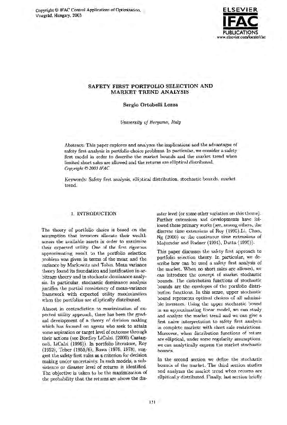 (PDF) Safety First Portfolio Selection and Market Trend Analysis