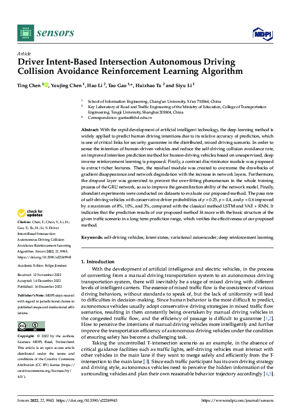 (PDF) Driver Intent-Based Intersection Autonomous Driving Collision ...