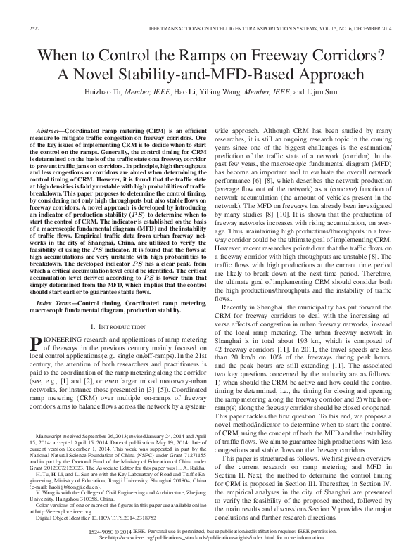 (PDF) When to Control the Ramps on Freeway Corridors? A Novel Stability ...