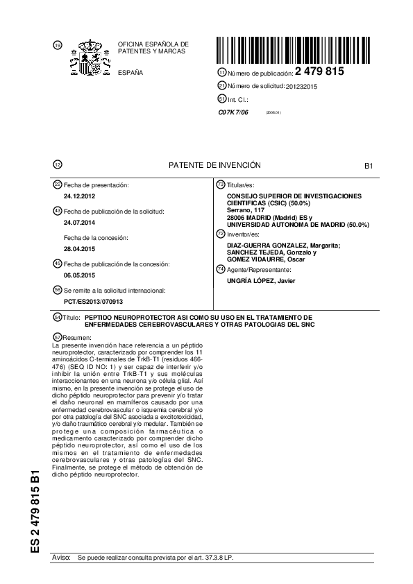 (PDF) Péptido neuroprotector así como su uso en el tratamiento de ...
