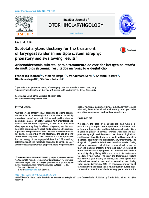 (PDF) Subtotal arytenoidectomy for the treatment of laryngeal stridor ...