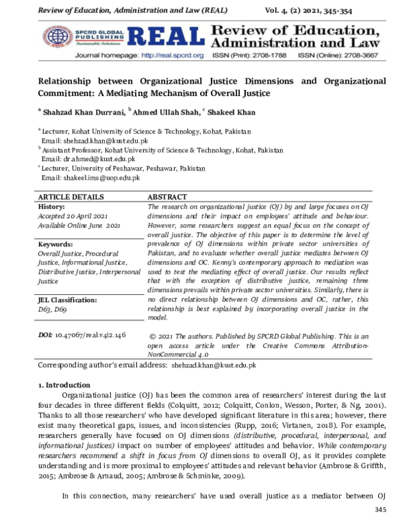 (PDF) Relationship between Organizational Justice Dimensions and Organizational Commitment: A ...