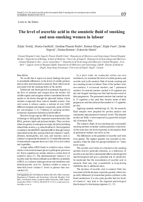 (PDF) The level of ascorbic acid in the amniotic fluid of smoking and ...