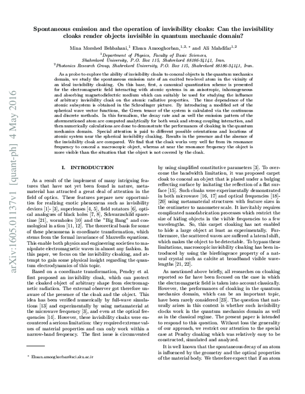 (PDF) Spontaneous emission and the operation of invisibility cloaks
