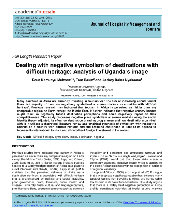 (PDF) Dealing with negative symbolism of destinations with difficult heritage: Analysis of ...