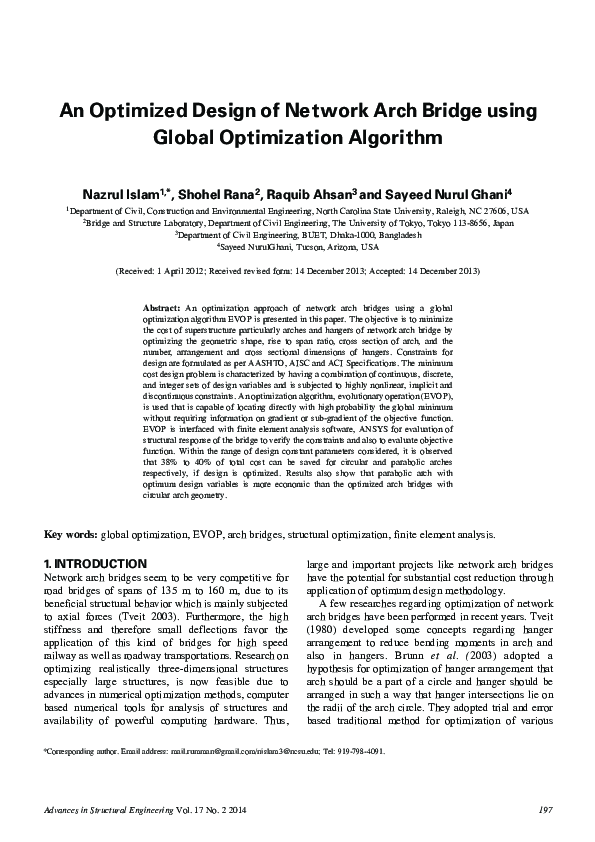 (PDF) An Optimized Design of Network Arch Bridge Using Global Optimization Algorithm | Shohel ...