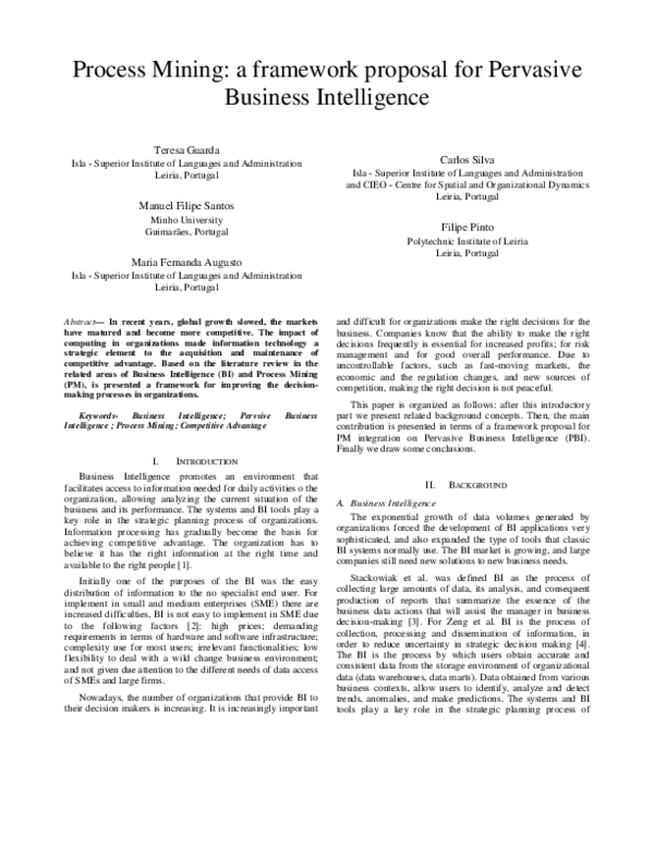 (PDF) Process Mining: A framework proposal for Pervasive Business Intelligence