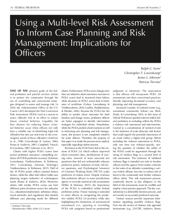(PDF) Using a Multi-Level Risk Assessment to Inform Case Planning and ...