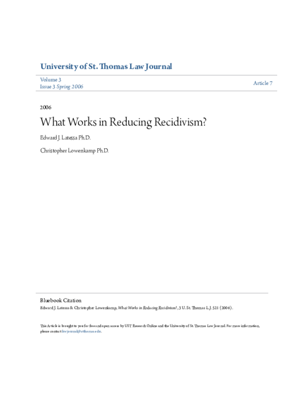 (PDF) What Works in Reducing Recidivism